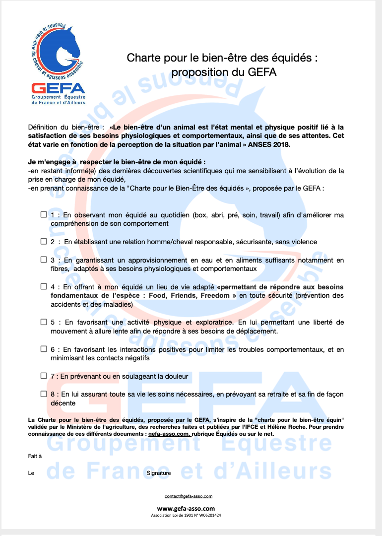 Vous aimez les chevaux ? Prenez connaissance de la Charte du GEFA ...